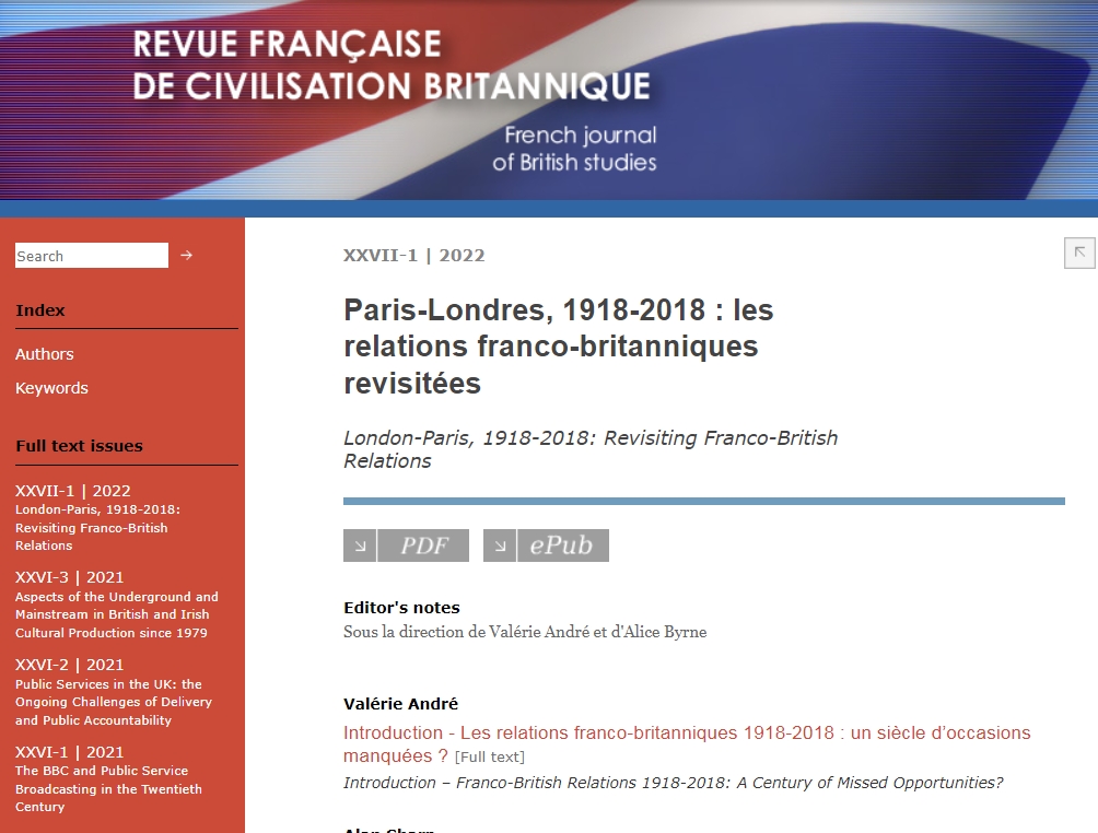 Paris-Londres, 1918-2018 : les relations franco-britanniques revisitées ...